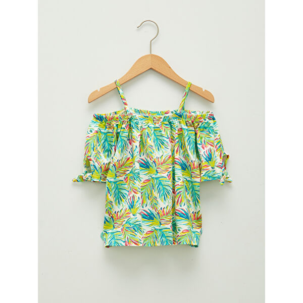 Kayık Yaka Desenli Omuzu Açık Viskon Kız Çocuk Bluz Kayık Yaka Desenli Omuzu Açık Viskon Kız Çocuk Bluz