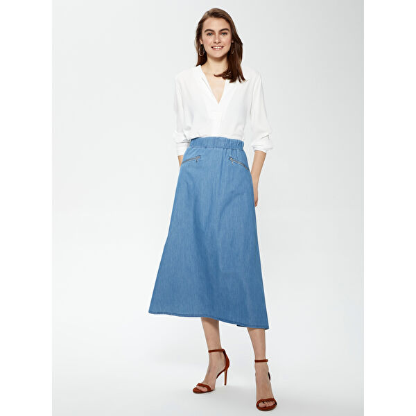 LCW GRACE Beli Lastikli A Kesim Cep Detaylı Kadın Jean Etek