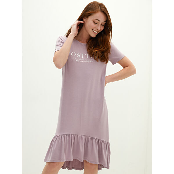 LCW CLASSIC Bisiklet Yaka Baskılı Kısa Kollu A kesim Kadın Elbise