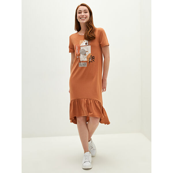 LCW CLASSIC Bisiklet Yaka Baskılı Kısa Kollu A kesim Kadın Elbise