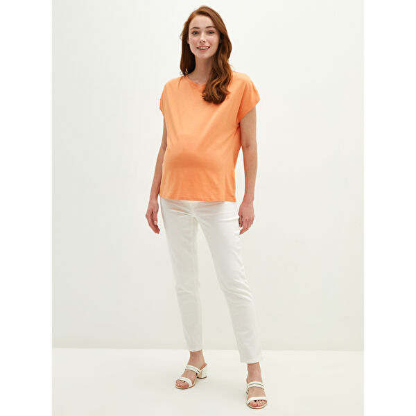 Bisiklet Yaka Düz Kısa Kollu Hamile Bluz