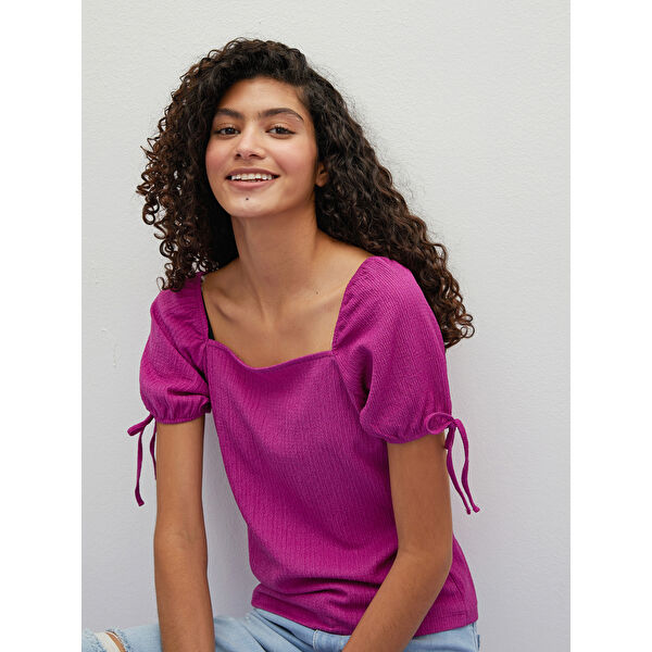 LCW CASUAL Kare Yaka Düz Kısa Kollu Kadın Bluz