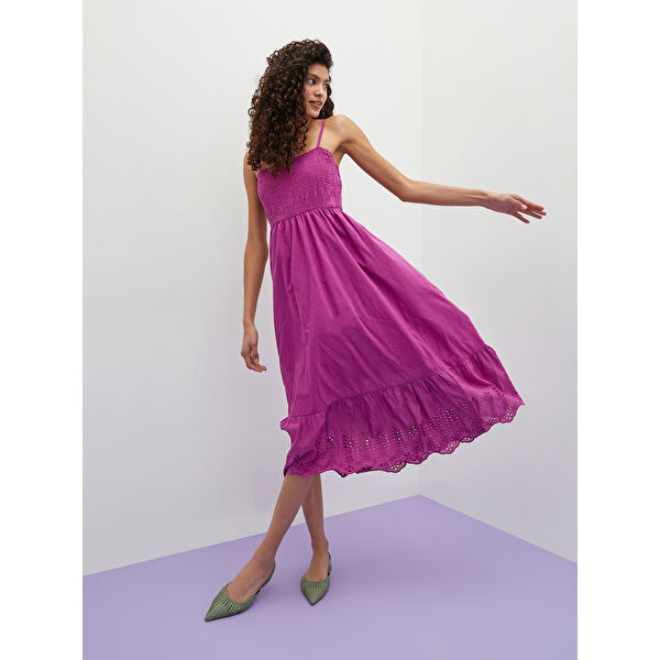 LCW CASUAL İp Askılı Nakışlı Poplin Kumaş Kadın Elbise