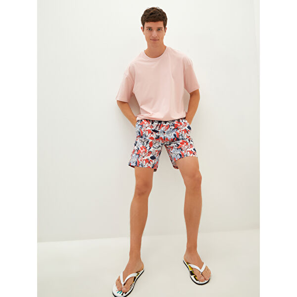 Diz Hizası Boy Desenli Erkek Deniz Şortu