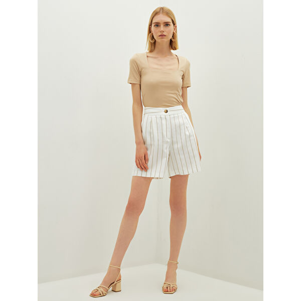 LCW VISION Yüksek Bel Bol Fit Çizgili Cep Detaylı Kadın Şort