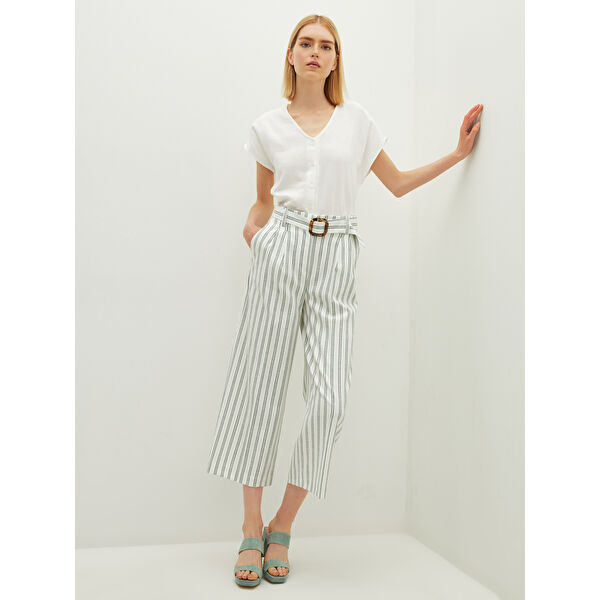 LCW VISION Yüksek Bel Rahat Kalıp Cep Detaylı Çizgili Kadın Pantolon