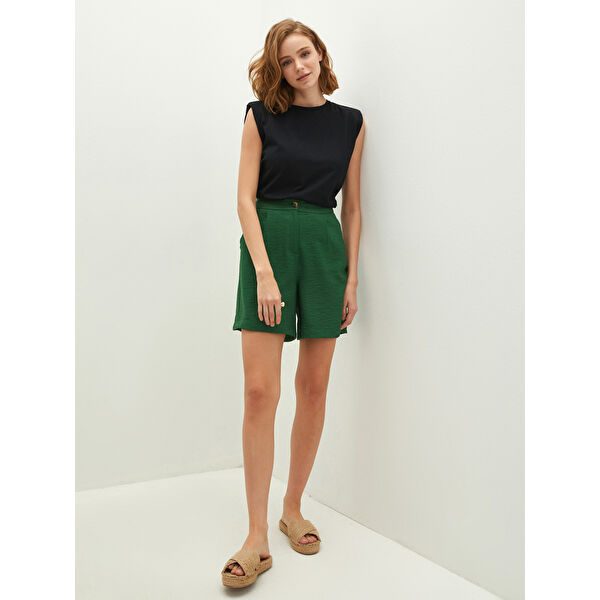 LCW VISION Yüksek Bel Cep Detaylı Düz Keten Görünümlü Kumaş Kadın Bermuda Şort LCW VISION Yüksek Bel Cep Detaylı Düz Keten Görünümlü Kumaş Kadın Bermuda Şort