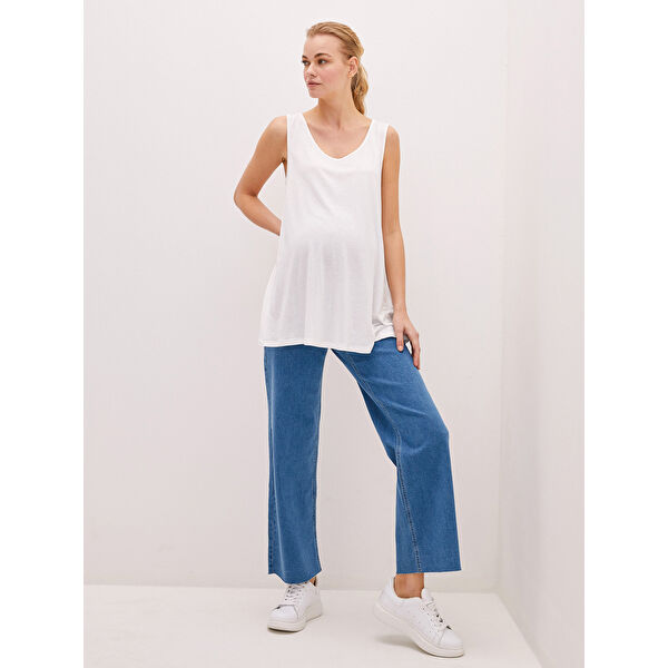 Karın Panelli Cep Detaylı Geniş Paça Hamile Rodeo Jean Pantolon