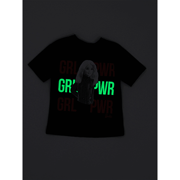 Bisiklet Yaka Barbie Baskılı Kısa Kollu Pamuklu Kız Çocuk Tişört