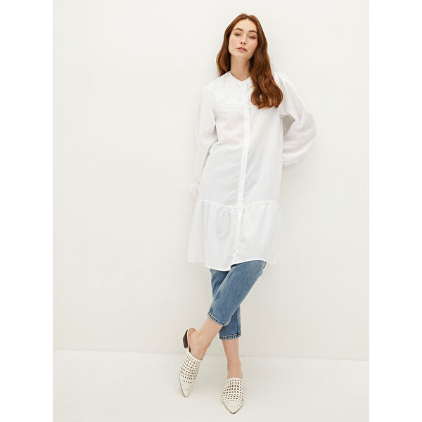 LCW CLASSIC Hakim Yaka Nakışlı Uzun Kollu Poplin Kadın Tunik