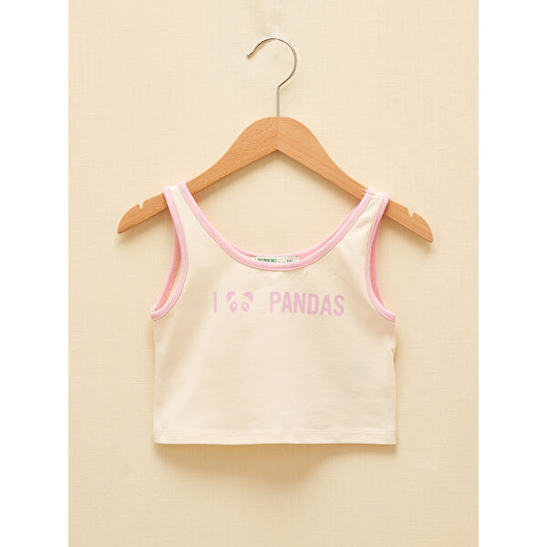 Bisiklet Yaka Baskılı Organik Pamuklu Kız Çocuk Atlet