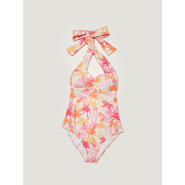 Boyundan Bağlamalı Desenli Kadın Mayo Anne Kız Kombini