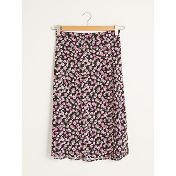 Beli Lastikli Çiçekli Poplin Kadın Etek