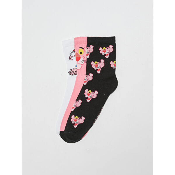 Pembe Panter Baskılı Erkek Soket Çorap 3'lü