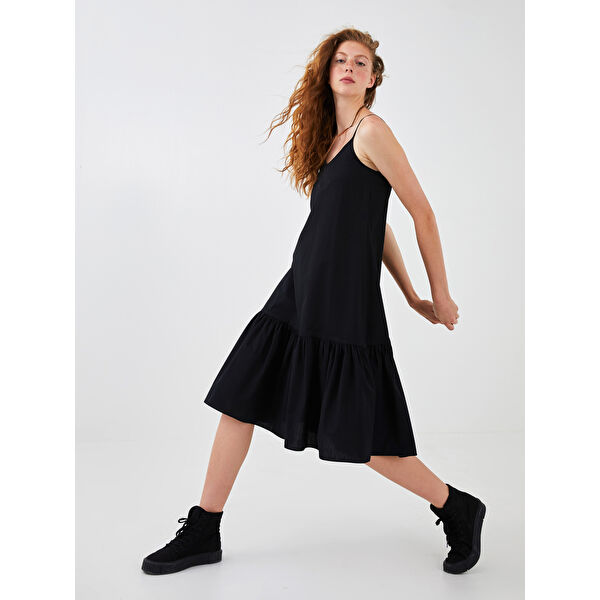 XSIDE V Yaka Askılı  Puantiyeli Pamuklu Kadın Elbise