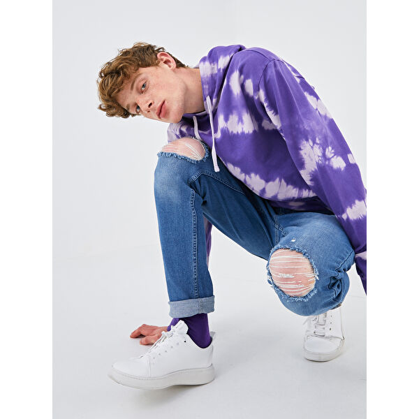 Oversize Kapüşonlu Uzun Kollu Batik Desenli Erkek Sweatshirt Oversize Kapüşonlu Uzun Kollu Batik Desenli Erkek Sweatshirt
