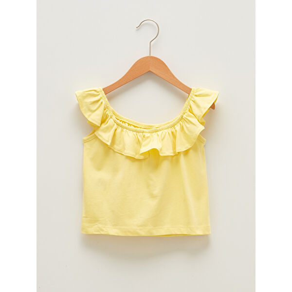 Kayık Yaka Fırfır Detaylı Kız Çocuk Tişört