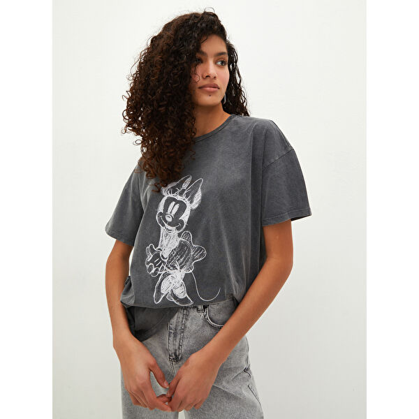 LCW CASUAL Bisiklet Yaka Minnie Mouse Baskılı Kısa Kollu Pamuklu Kadın Tişört