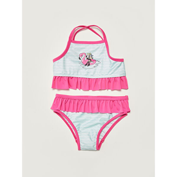 Esnek Kumaştan Minnie Mouse Baskılı Kız Bebek Bikini Takımı