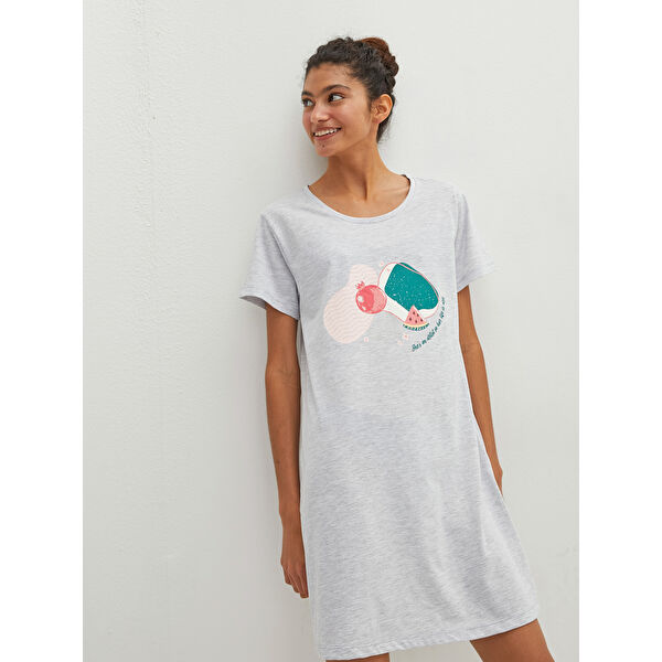 LCW DREAM Bisiklet Yaka Baskılı Kısa Kollu Kadın Gecelik