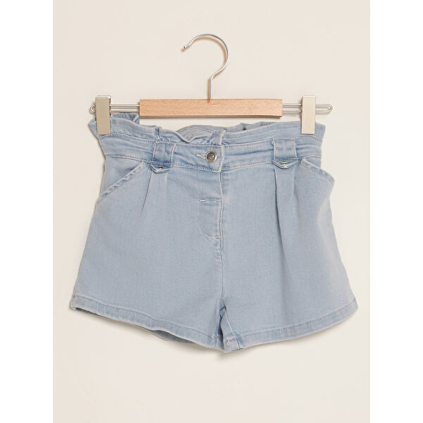 Beli Lastikli Pamuklu Kız Bebek Jean Şort