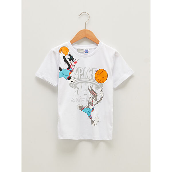 Bisiklet Yaka Space Jam Baskılı Kısa Kollu Erkek Çocuk Tişört