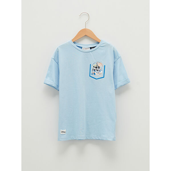 Bisiklet Yaka Mickey ve Arkadaşları Baskılı Kısa Kollu Kız Çocuk Tişört