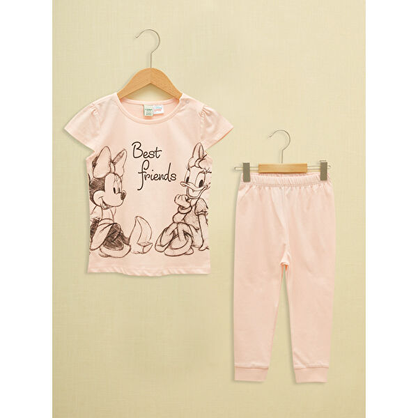 Bisiklet Yaka Kısa Kollu Baskılı Organik Pamuklu Disney Baskılı Kız Bebek Pijama Takımı