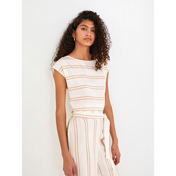 LCW LIMITED Bisiklet Yaka Çizgili Kolsuz Kadın Bluz