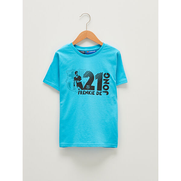 Bisiklet Yaka Barcelona Baskılı Kısa Kollu Erkek Çocuk Tişört