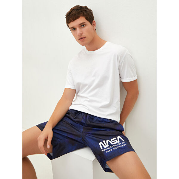 Diz Hizası Boy Bol Kalıp Nasa Lisanslı Erkek Deniz Şortu