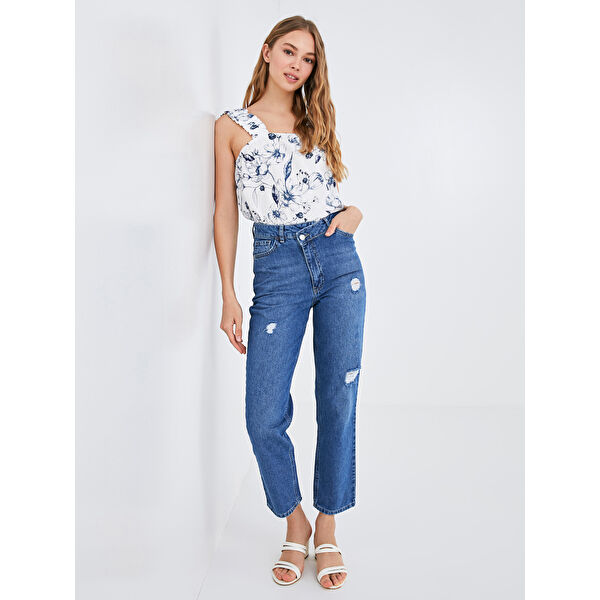 LCW CASUAL Yüksek Bel Bilek Boy Kadın Rodeo Jean Pantolon LCW CASUAL Yüksek Bel Bilek Boy Kadın Rodeo Jean Pantolon