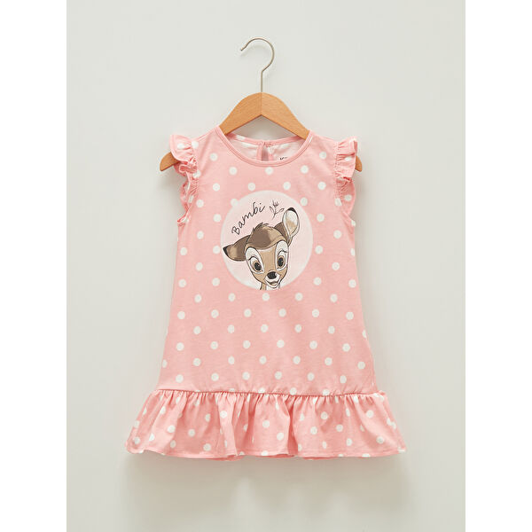 Bisiklet Yaka Bambi Baskılı Kız Bebek Elbise