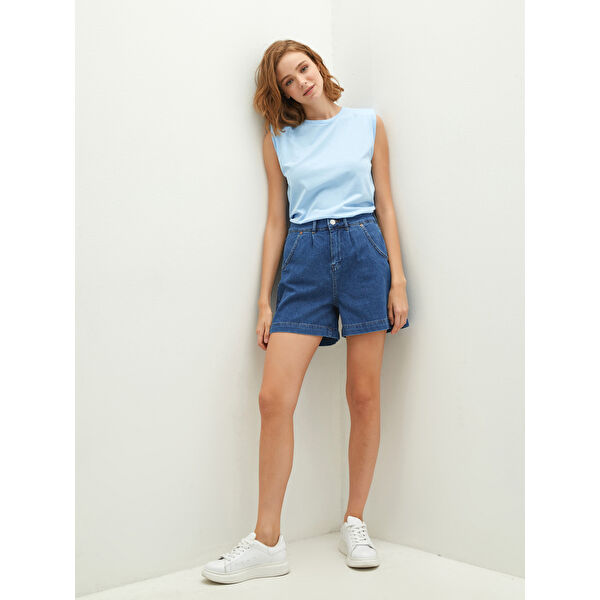 Cep Detaylı Standart Fit Kadın Rodeo Jean Şort