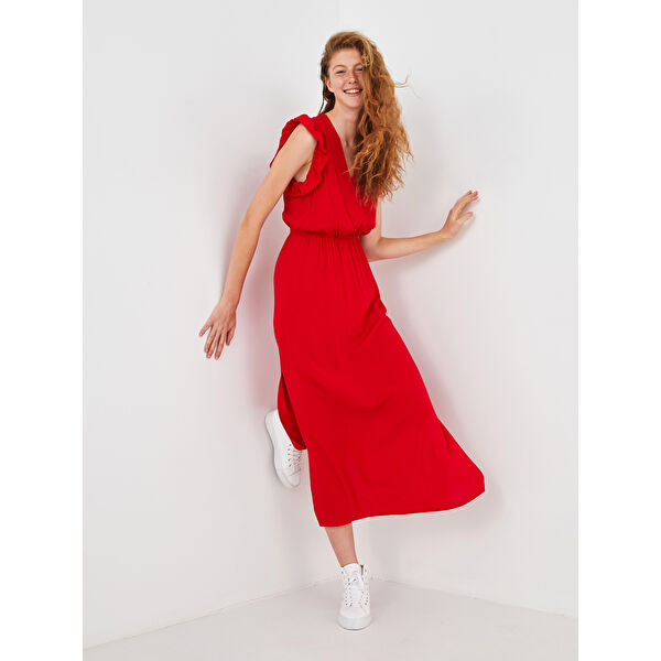 XSIDE Kruvaze Yaka Düz Fırfır Detaylı Viskon Kadın Elbise XSIDE Kruvaze Yaka Düz Fırfır Detaylı Viskon Kadın Elbise