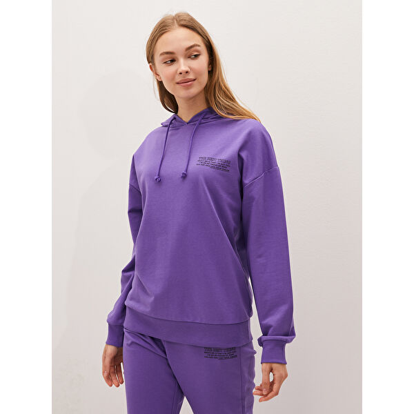 Kapüşon Yaka Baskılı Uzun Kollu Kadın Sweatshirt Kapüşon Yaka Baskılı Uzun Kollu Kadın Sweatshirt