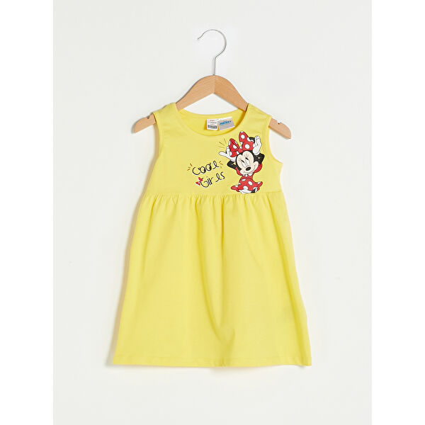 Bisiklet Yaka Minnie Mouse Baskılı Kız Bebek Elbise Bisiklet Yaka Minnie Mouse Baskılı Kız Bebek Elbise