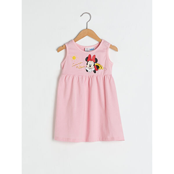 Bisiklet Yaka Minnie Mouse Baskılı Kız Bebek Elbise Bisiklet Yaka Minnie Mouse Baskılı Kız Bebek Elbise