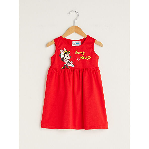Bisiklet Yaka Minnie Mouse Baskılı Kız Bebek Elbise Bisiklet Yaka Minnie Mouse Baskılı Kız Bebek Elbise