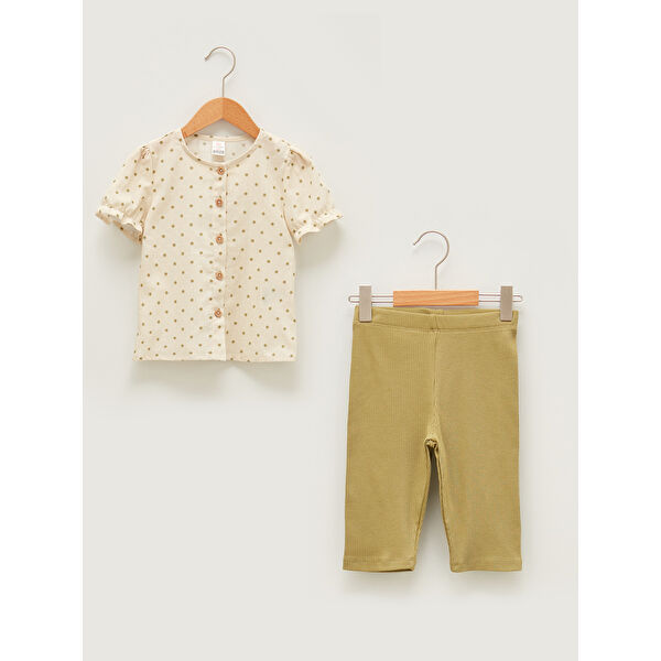 Bisiklet Yaka Kısa Kollu Puantiye Desenli Kız Bebek Gömlek ve Tayt 2'li Takım Bisiklet Yaka Kısa Kollu Puantiye Desenli Kız Bebek Gömlek ve Tayt 2'li Takım