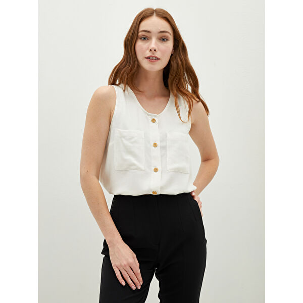 V Yaka Kolsuz Cep Detaylı Kadın Gömlek