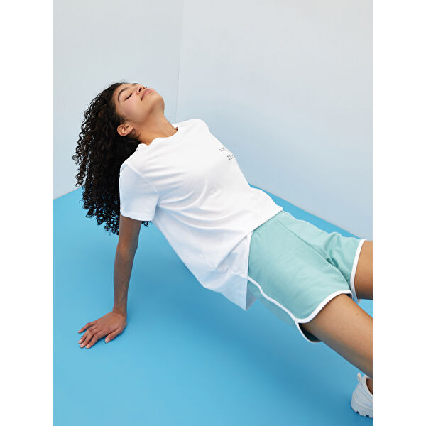 LCW CASUAL Beli Lastikli Düz Organik Pamuklu Kadın Bermuda Şort