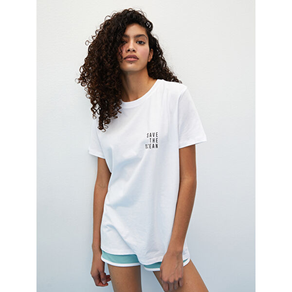 LCW CASUAL Bisiklet Yaka Slogan Baskılı Kısa Kollu Organik Pamuklu Kadın Tişört LCW CASUAL Bisiklet Yaka Slogan Baskılı Kısa Kollu Organik Pamuklu Kadın Tişört