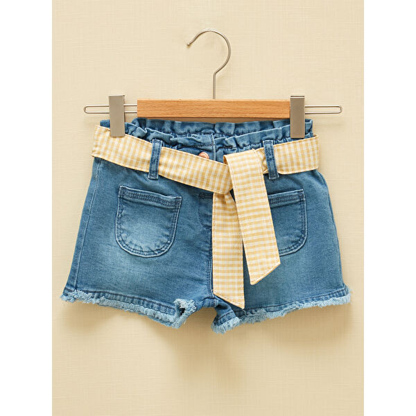 Beli Lastikli Basic Kız Bebek Jean Şort ve Kuşak 2'li Takım Beli Lastikli Basic Kız Bebek Jean Şort ve Kuşak 2'li Takım