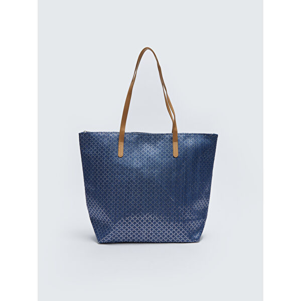 Kendinden Desenli Kadın Hasır Plaj Çantası