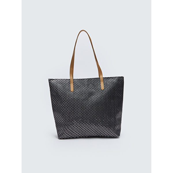 Kendinden Desenli Kadın Hasır Plaj Çantası