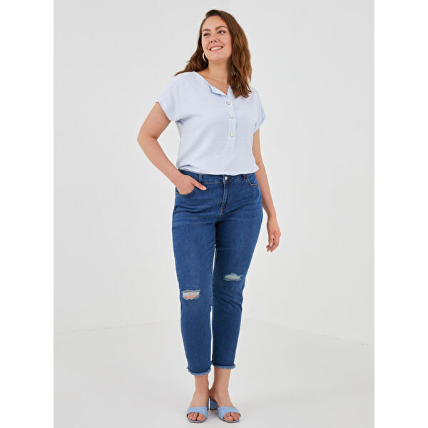 LCW BASIC Yüksek Bel Skinny Fit Cep Detaylı Kadın Rodeo Jean Pantolon