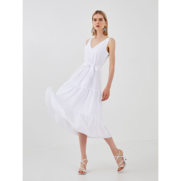 LCW VISION V Yaka Düz Kolsuz Beli Kuşaklı Krinkle Kumaş Kadın Elbise LCW VISION V Yaka Düz Kolsuz Beli Kuşaklı Krinkle Kumaş Kadın Elbise