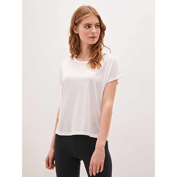 LCW ACTIVE Bisiklet Yaka Düz Kısa Kollu Kadın Spor Tişört