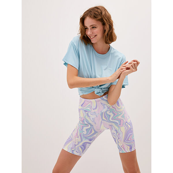 LCW ACTIVE Beli Lastikli Desenli Kadın Spor Biker Tayt